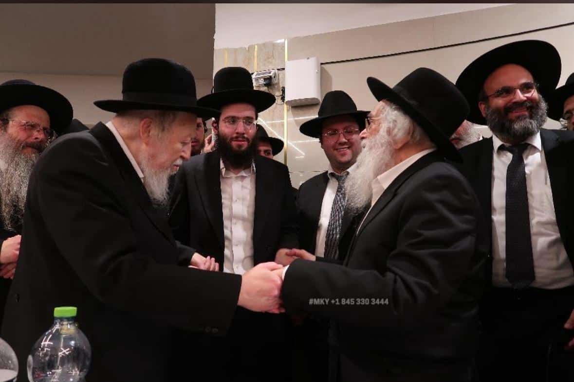 A dance of dynasties: Rav Yonasan David rejoicing with Rav Avrohom ...